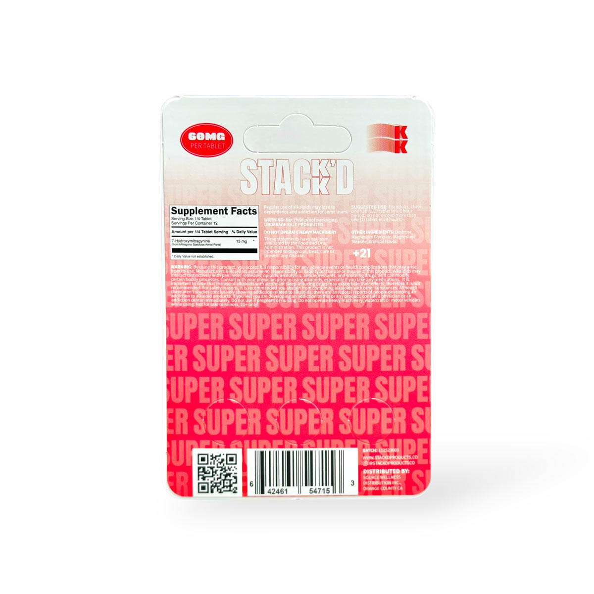 SUPER STACK’D Watermelon 7-OH Tablets 60mg – Extra Strength