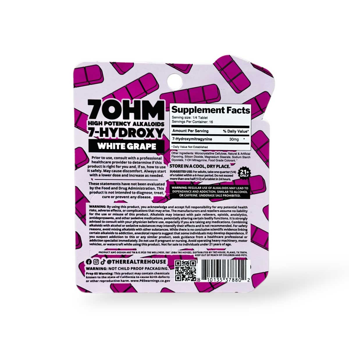 Tre House Bars 7OHM 30mg 7-OH White Grape Chewable Tablets