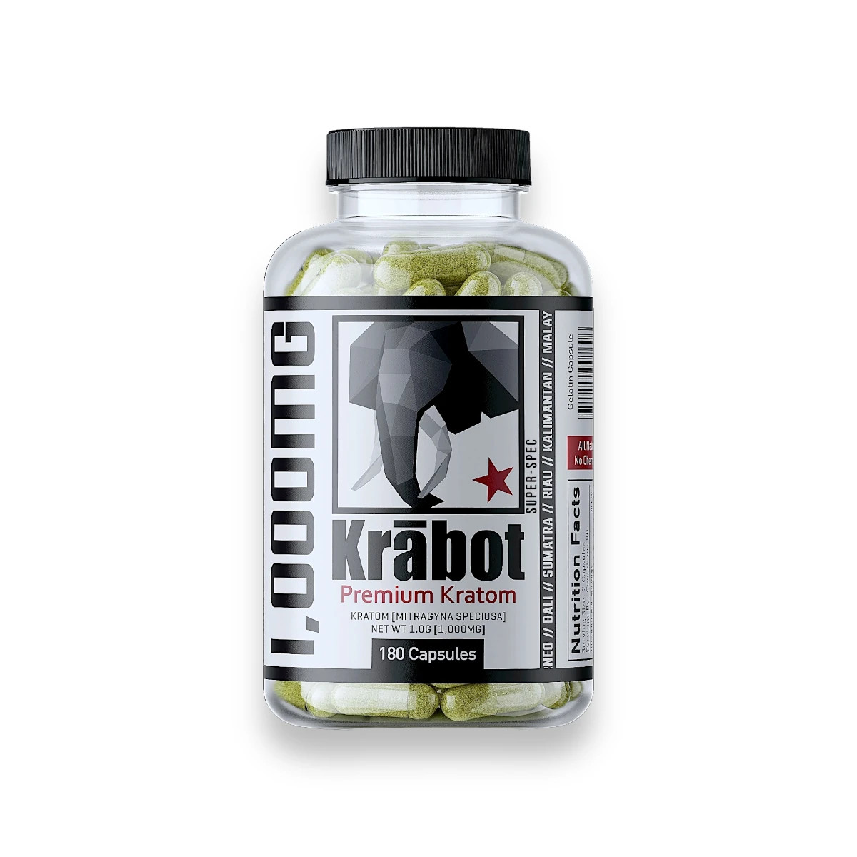 Krabot Premium Kratom Super Spec Capsules 1000mg