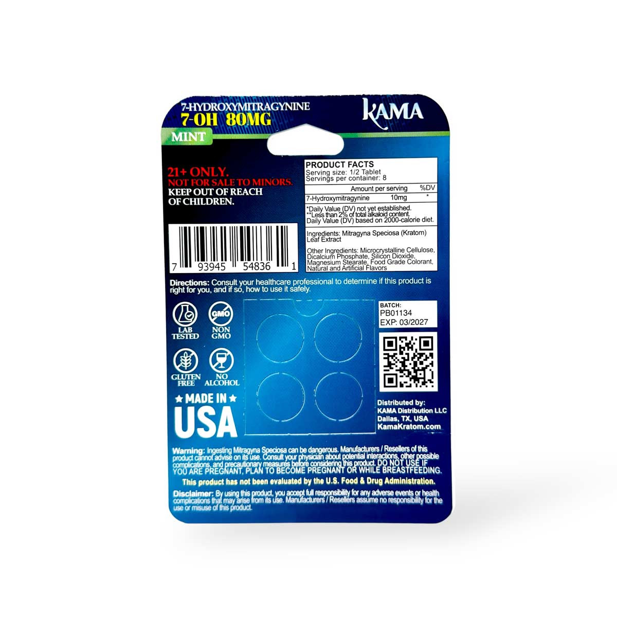 Kama 7-Hydroxy Mitragynine Chewable Tablets Mint 20mg Per Tablet