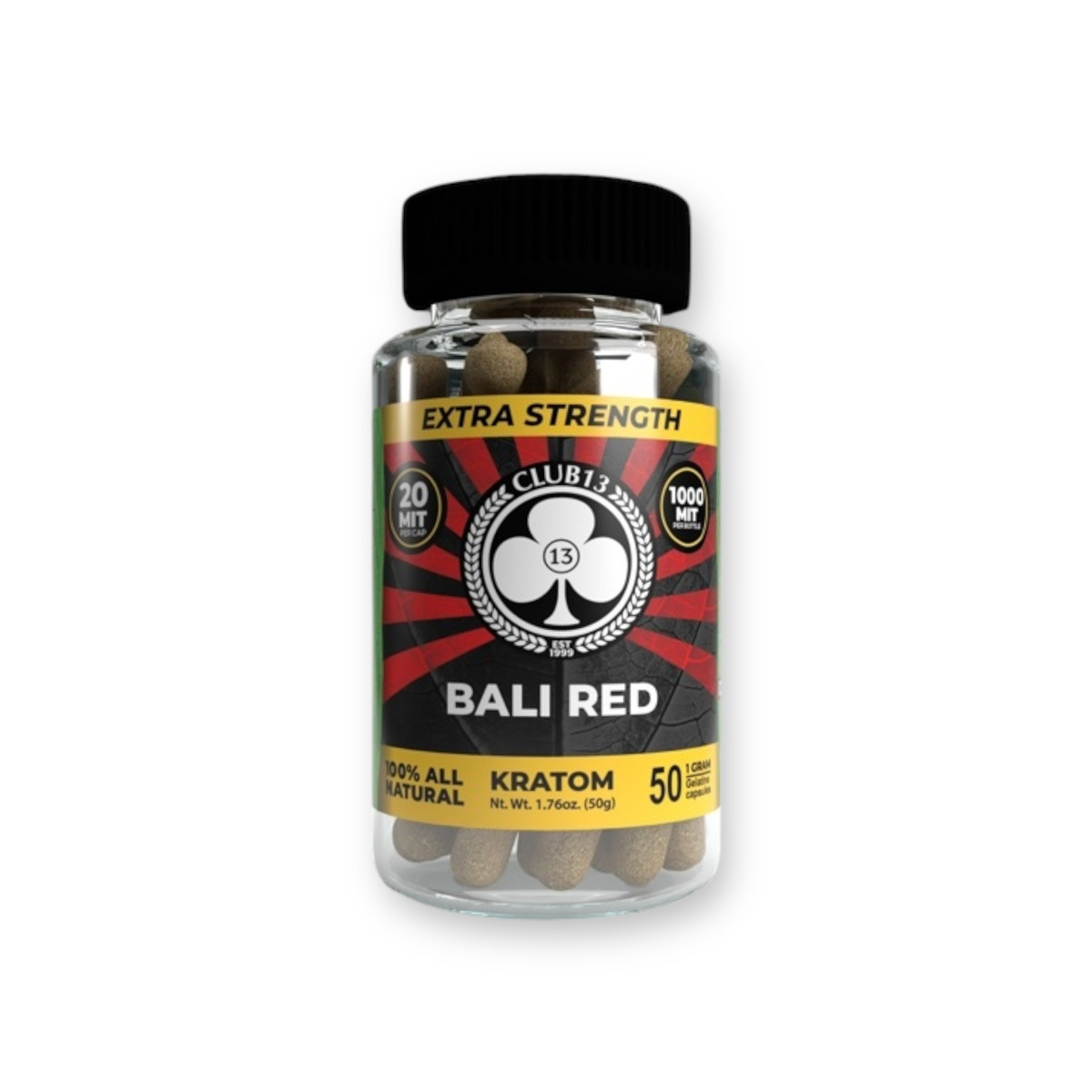 Club 13 Bali Red Kratom Extra Strength Capsules - Potent & Easy