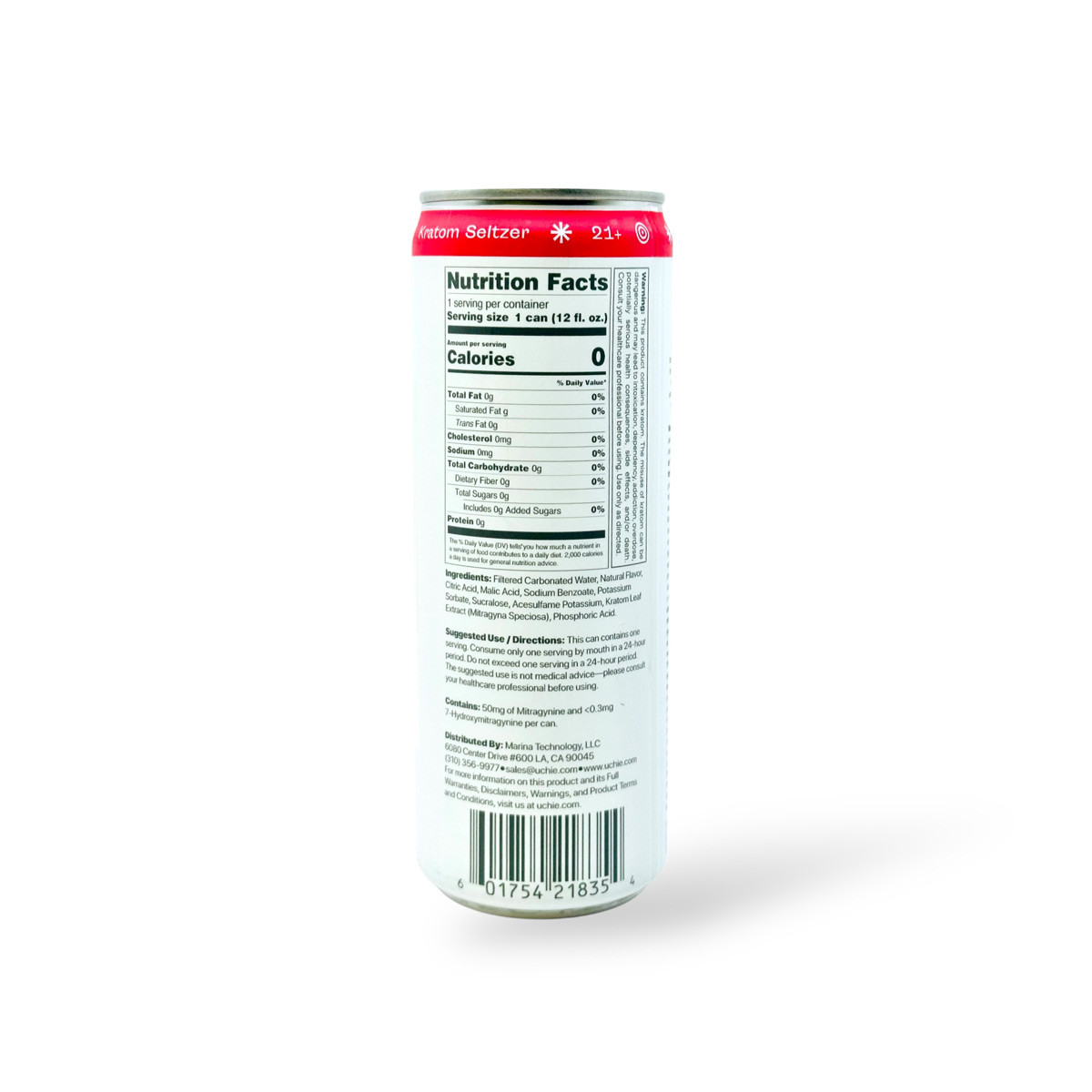 Uchie Sparkling Kratom Seltzer Strawberry - Refreshing 16oz Drink