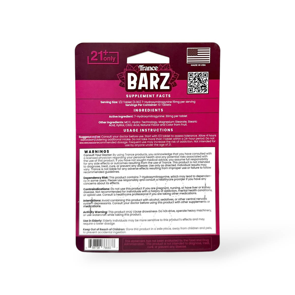 Trance Barz Sour Straw 7-Hydroxy Chewable Tablet – 30mg