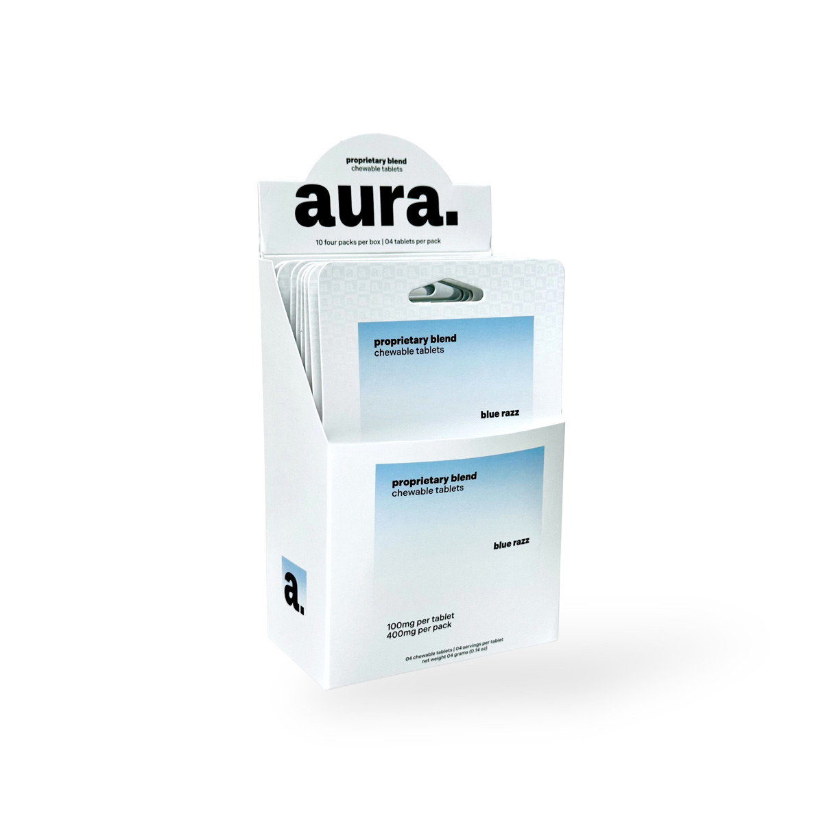 aura. Proprietary Blend Chewable Tablets Blue Razz 100mg Per Tablet