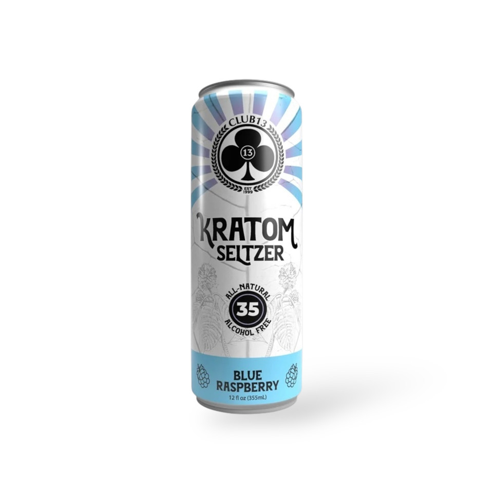 Club 13 Kratom Seltzer Blue Raspberry 35mg - Refreshing 12oz