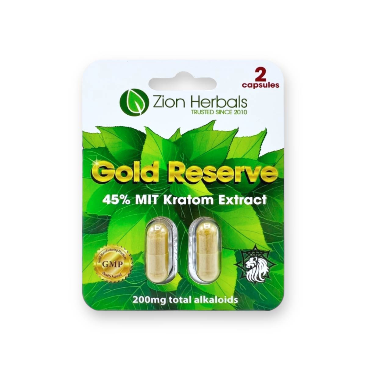 Zion Herbals Kratom Extract 45% Gold Reserve Capsules 2ct 200mg