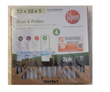 Rheem Indoor Air Filters,12x12x1, High Performance, 3pack - Broke Man's ...