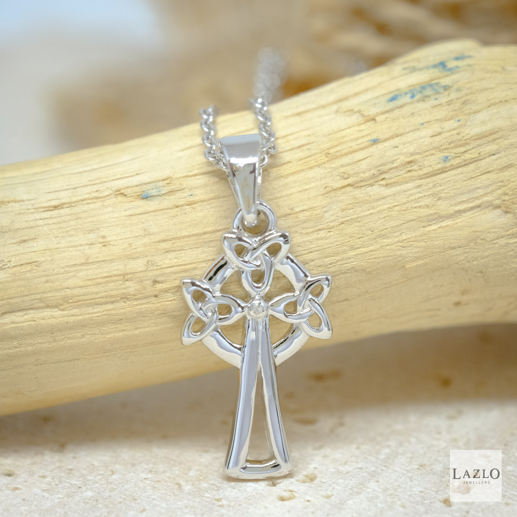Sterling Silver Small Open Celtic Trinity Knot Cross & Chain