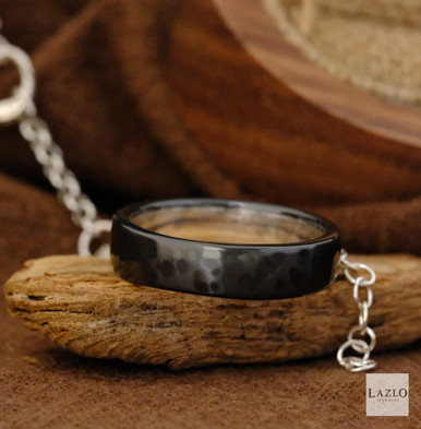 Gents Black Zedd Pure 6mm Zirconium Hammered Effect & Silver Inlay ...