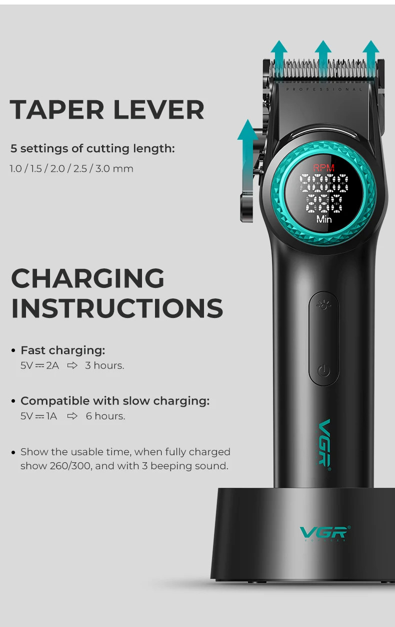 VGR V-001 Fade Blade High-Speed Salon Series Cordless Professional ...