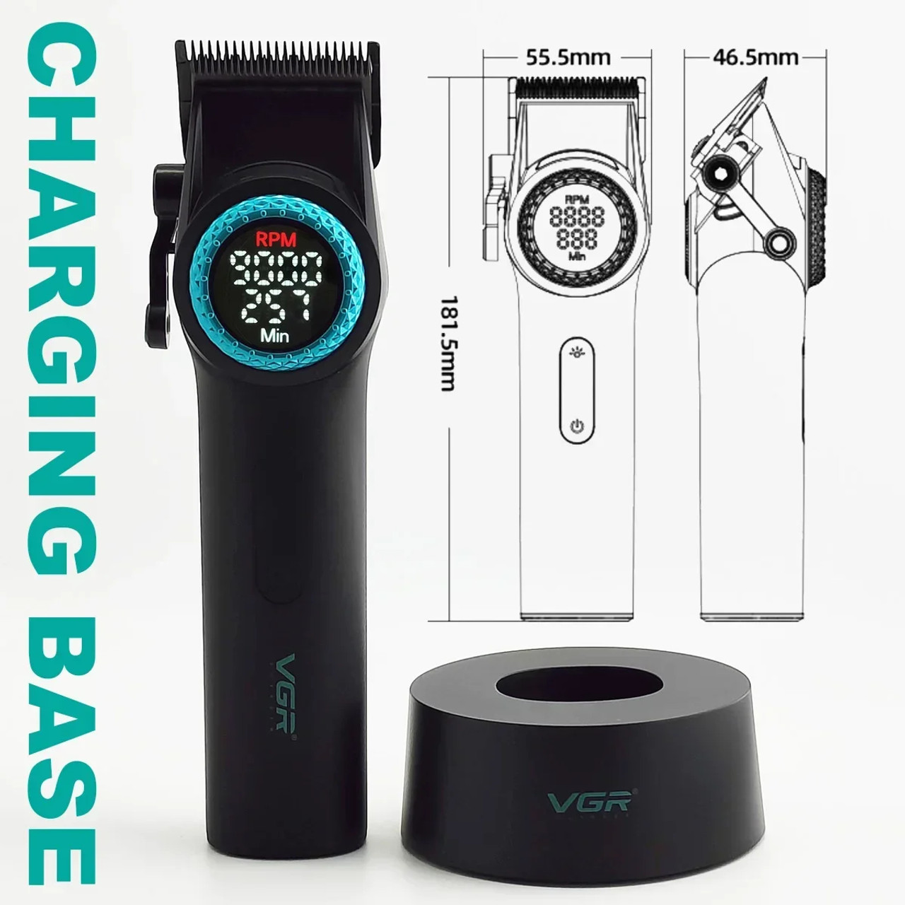 VGR V-001 Fade Blade High-Speed Salon Series Cordless Professional Rechargeable Metal Hair ...