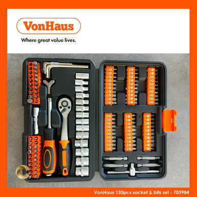 VonHaus Tool Set, Including 72-Teeth Ratchet Handle, 130pcs - 15/179