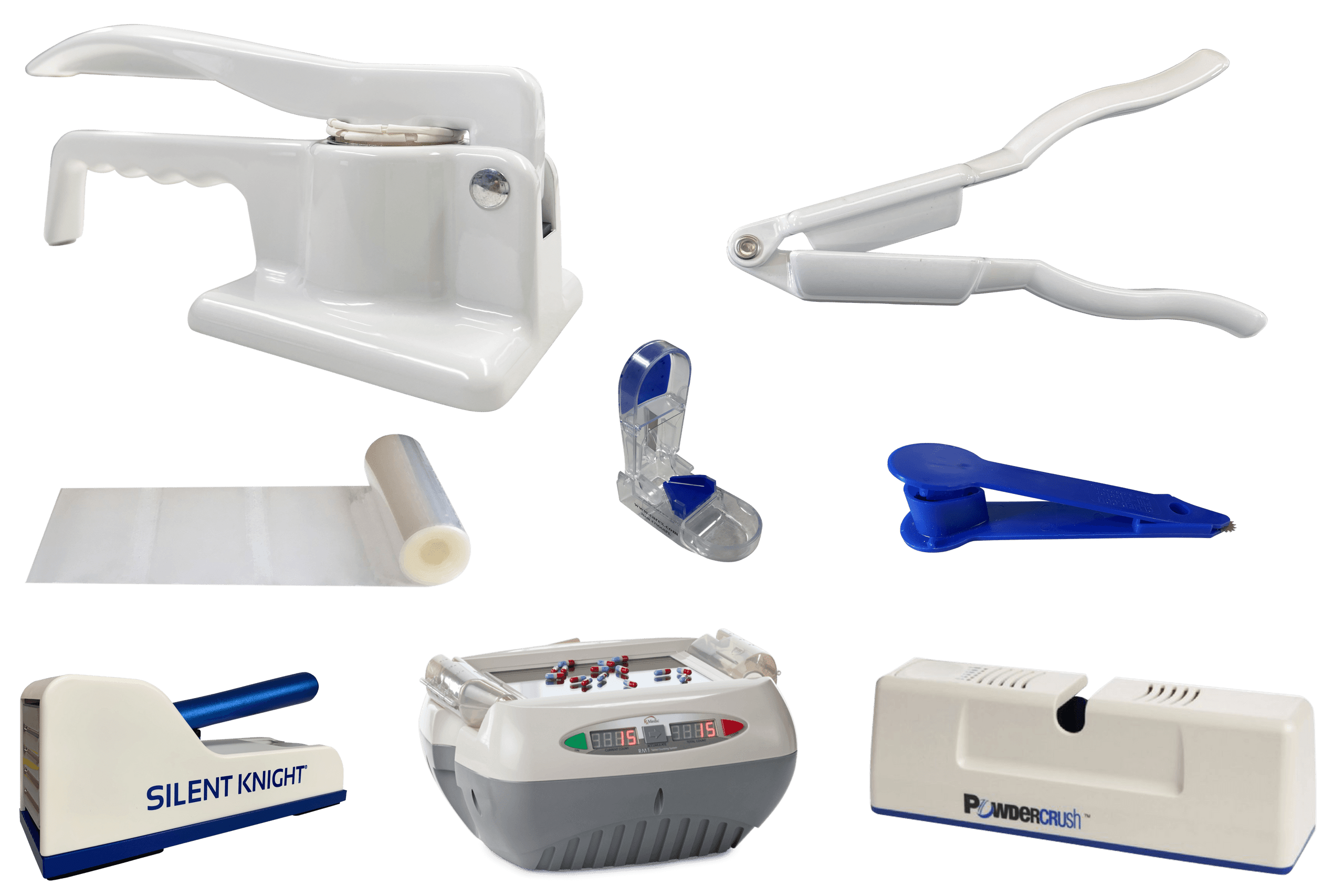 Pill crushers and pill management devices