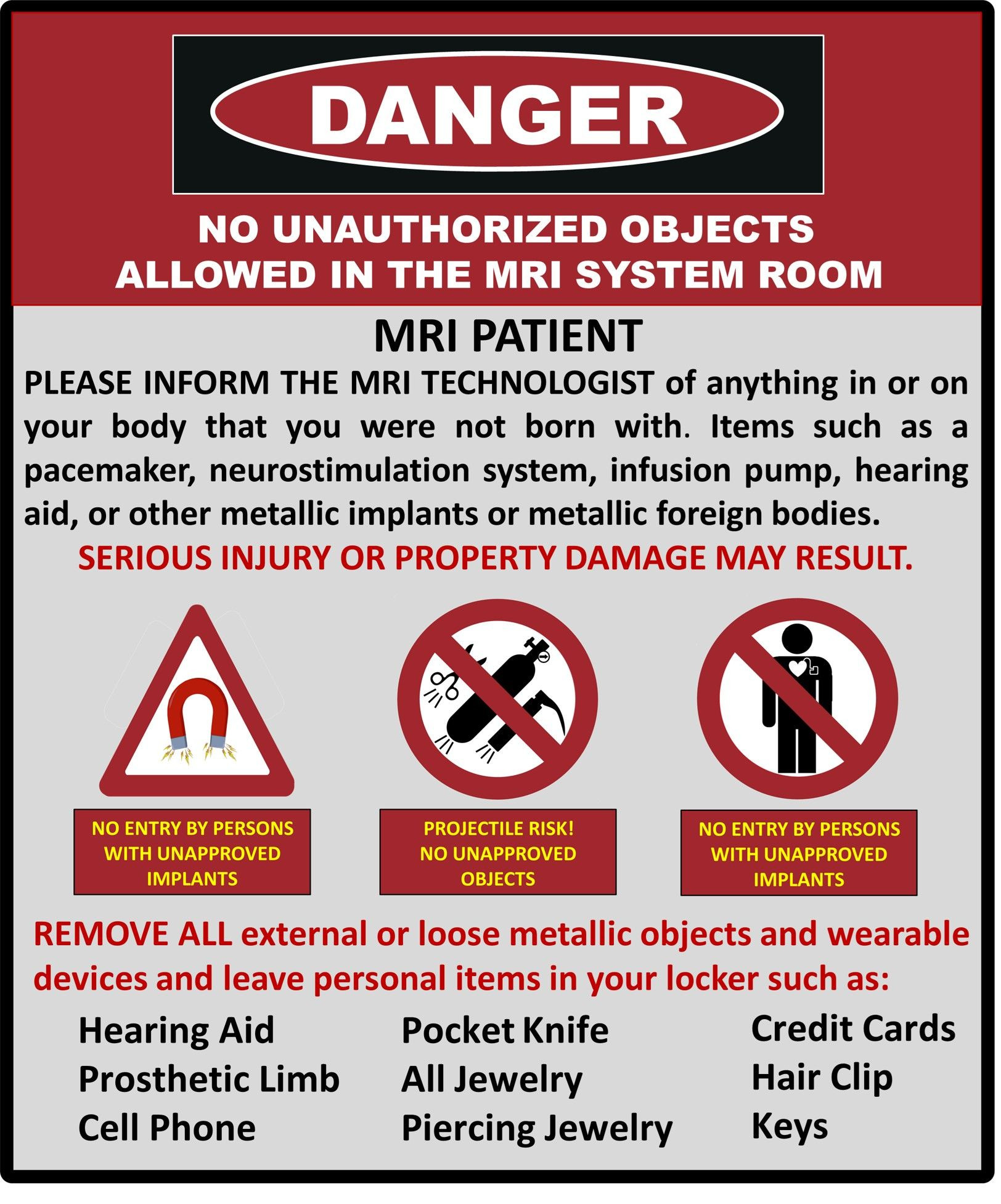 MRI Safety Signs