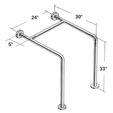 Wall to Floor Straddle Stainless Steel Grab Bar 24 Inch