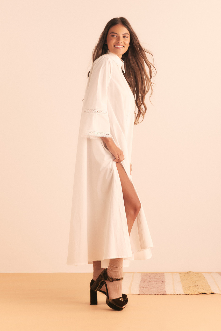 Lace Opera Shirt Dress In White. 100% Cotton | Bohemian Traders