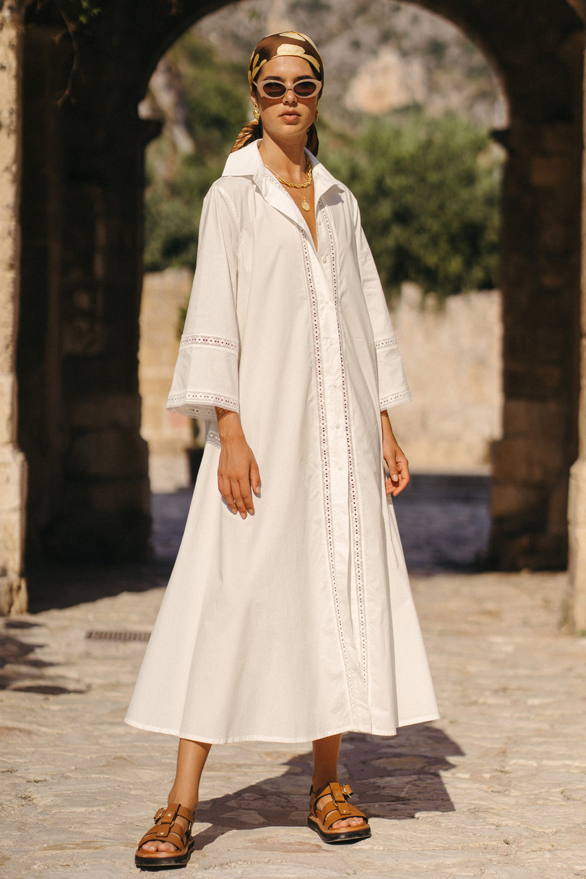 Lace Opera Shirt Dress In White. 100% Cotton | Bohemian Traders