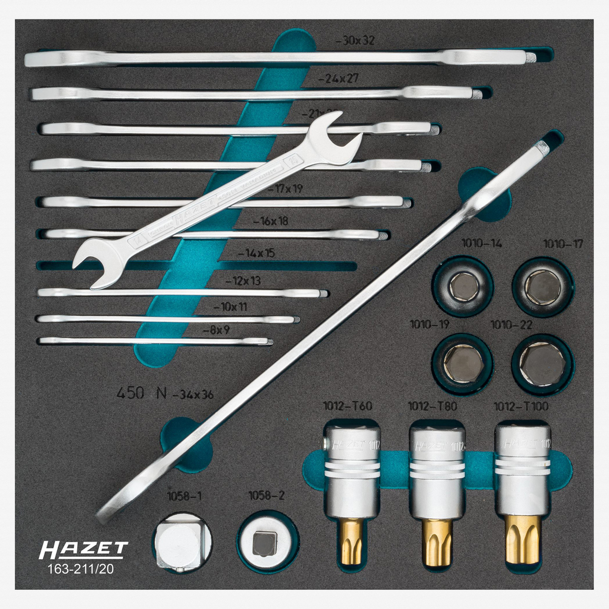 Hazet 163-211/20 Metric Combination Wrench and 3/4" Drive Socket Set, 20 Pieces