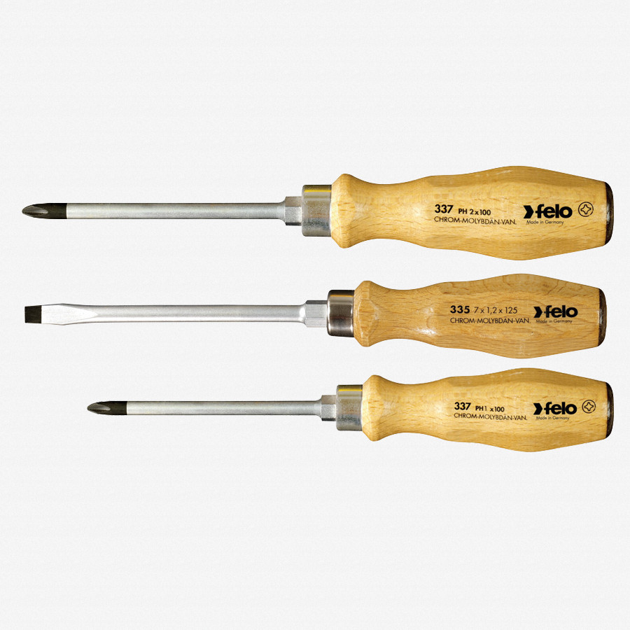 Felo Wood Handle Slotted and Phillips Screwdriver Set, 3 Pieces | Felo ...