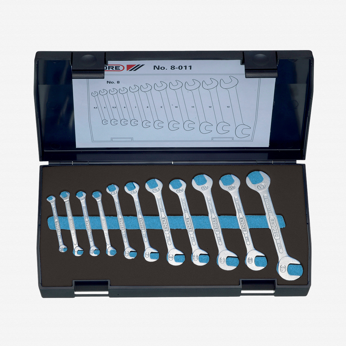 Gedore 1879146 8-011 Double ended midget spanner set 11 pcs 4.5-13 mm