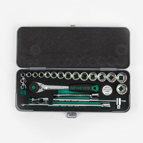 Heyco Metric 12 Point 3/8" Drive Socket Set with Ratchet, 23 Pieces ...