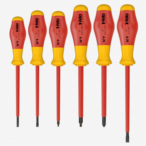 Felo No. 9 Slotted/Phillips/Square VDE Screwdriver Set, 6 Pieces | Felo ...