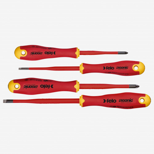 Felo Ergonic E-Slim VDE Pozidriv and Slotted Screwdriver Set, 4 Pieces ...