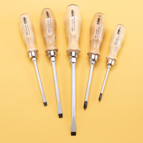 Felo Wood Handle Slotted Phillips Screwdriver Set 5 Pieces
