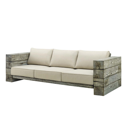 Manteo Rustic Coastal Outdoor Patio Sofa, Faux Simulate Wood, Beige ...