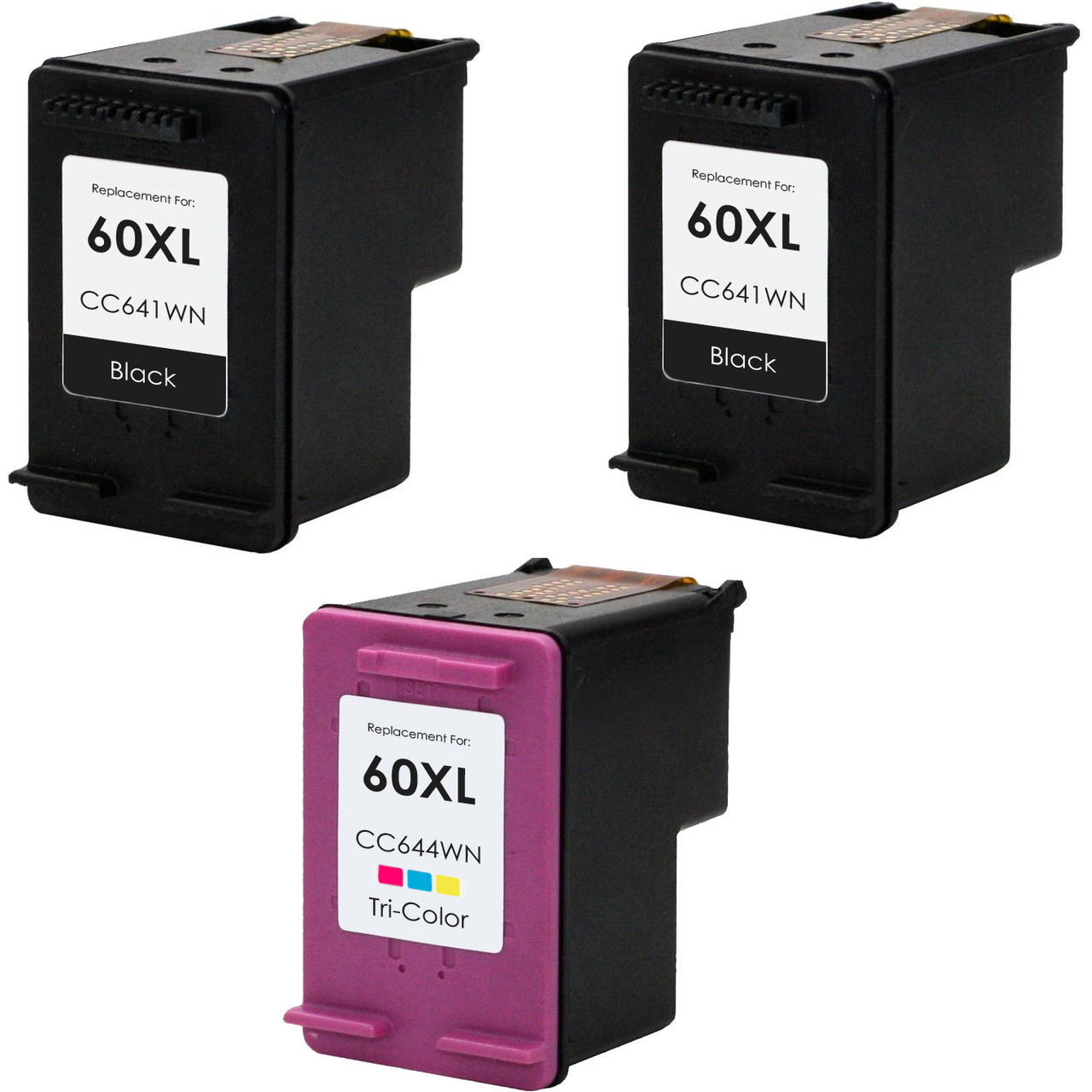 HP 60XL Ink Cartridge Combo | 2 Black, 1 Color | 3 Pack