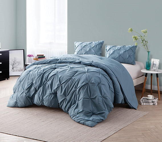 Smoke Blue Pin Tuck Twin XL Comforter