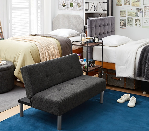 Space Saving Dorm Furniture - Dark Blue Mini Couch for Small Spaces ...