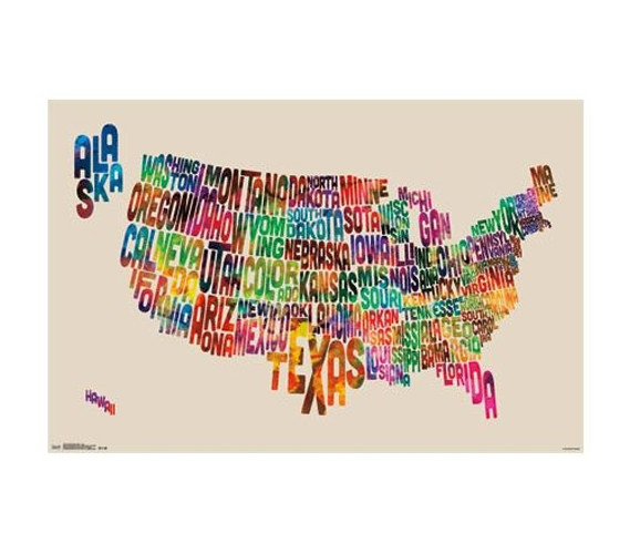 United States Map - Text Poster Best Items For College Cheap Dorm Stuff ...