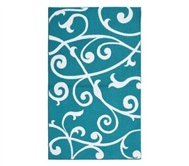 Honeysuckle College Rug - Teal and White - College Dorm Area Rugs For Girls