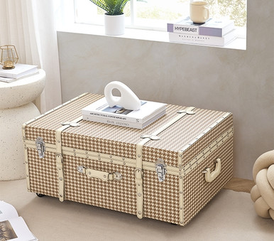 Preppy Dorm Room Ideas - Texture Brand Trunk - Burnt Orange Houndstooth ...