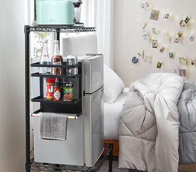 Tiny Dorm Room Hacks - Suprima Magnetic Fridge Organizer Shelves Black ...