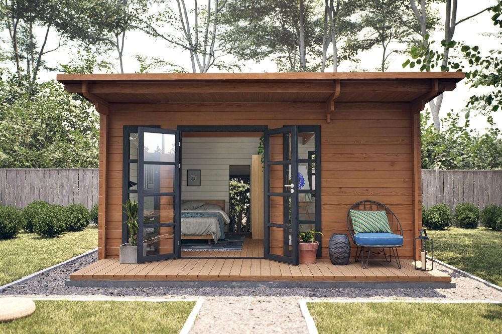 Natural wood modern shed kit Washington, 17 x 13, 200 sq ft | SolidBuild®️