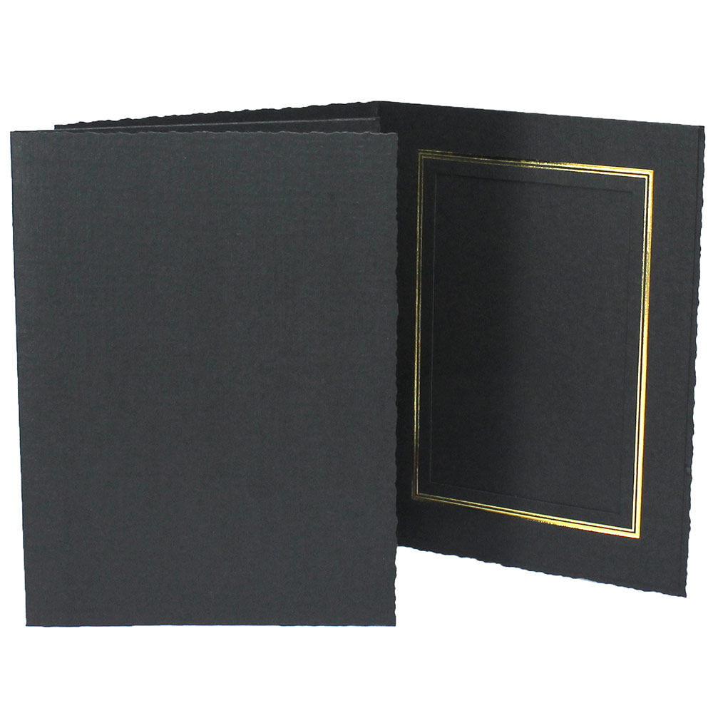 Vertical Black Portrait Folder with Gold Foil Border, Blank | Studio Style