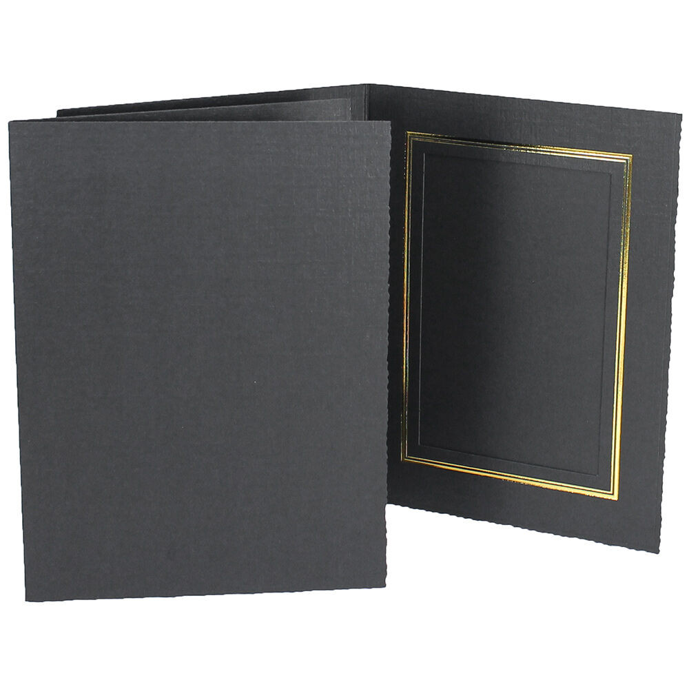 Vertical Black Double Portrait Folder w/Gold Border, Blank