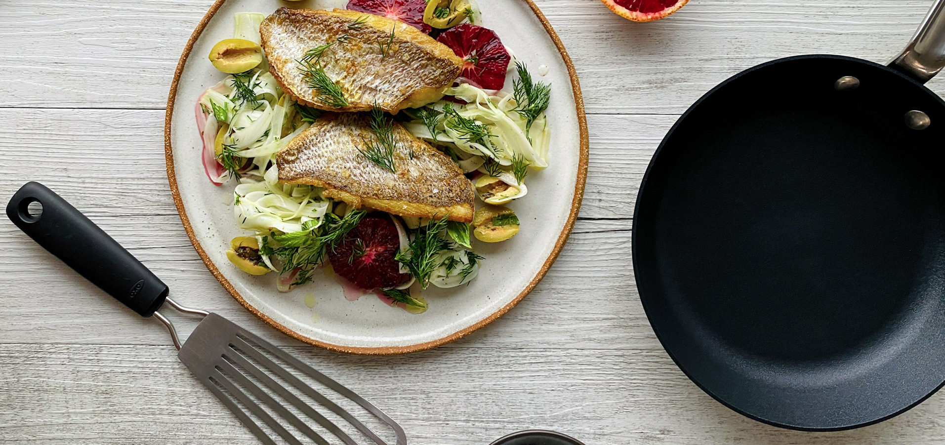 Crispy Skin Snapper, Blood orange, Fennel & Green Olives - Scanpan ...