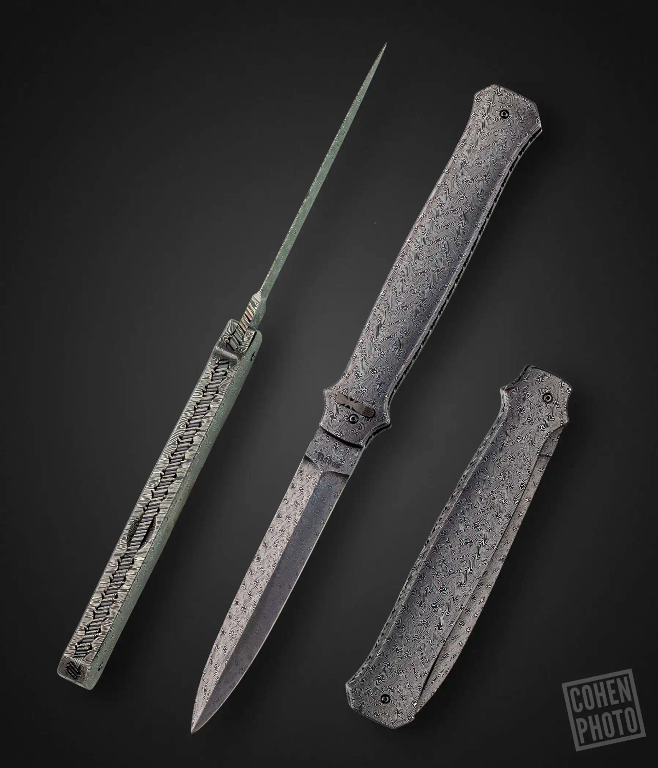Rados, Jerry, Turkish Damascus Automatic Folding Dagger by Jerry Rados ...