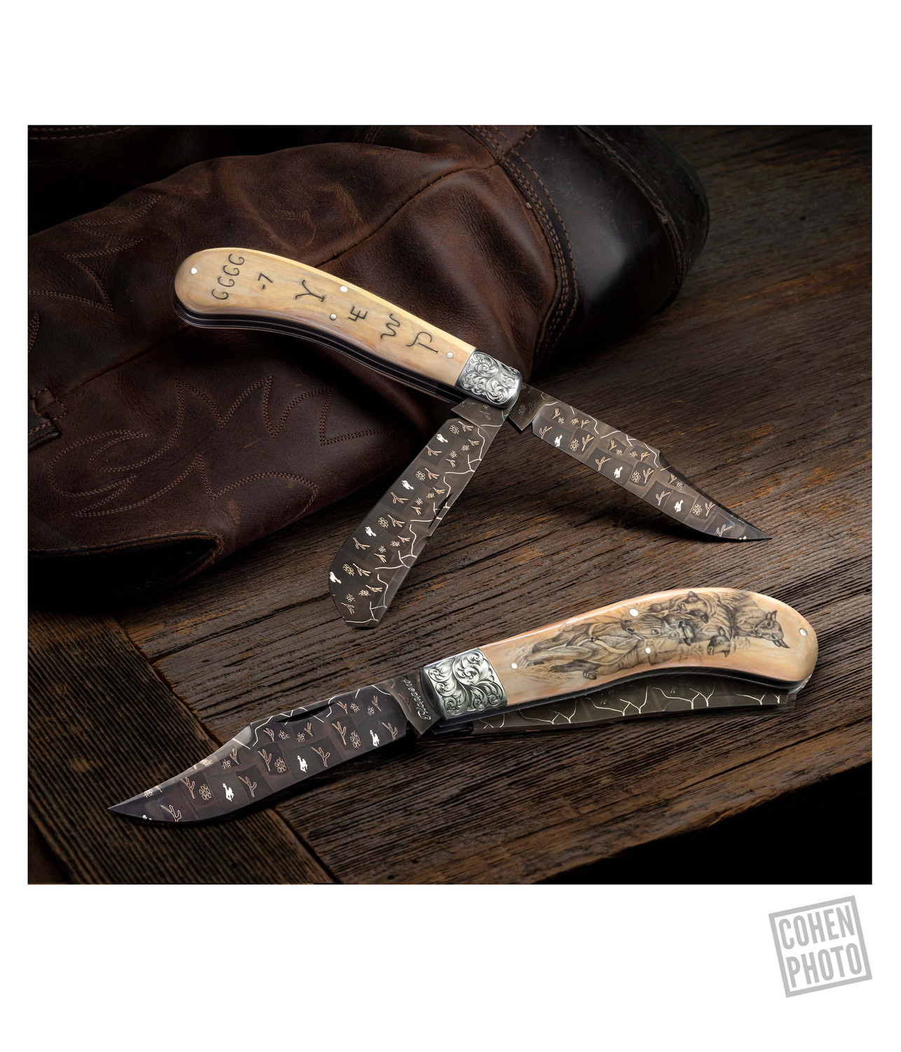 Ploppert, Tom, Cowboy Saddlehorn, Engraved by Paul Markon, with Display ...