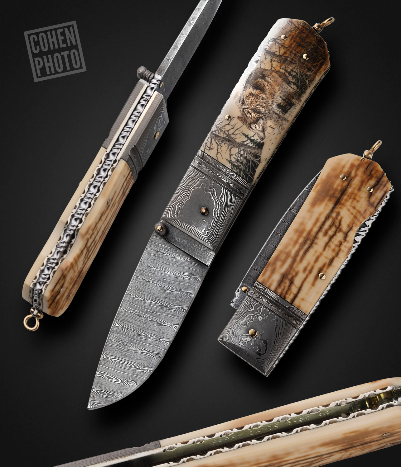 Davis, Barry, Barry Davis Mammoth & Damascus Custom Lock Back Knife ...