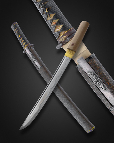 Japanese Armory, Japanese Wakizashi with Sterling Silver Peony Kozuka ...
