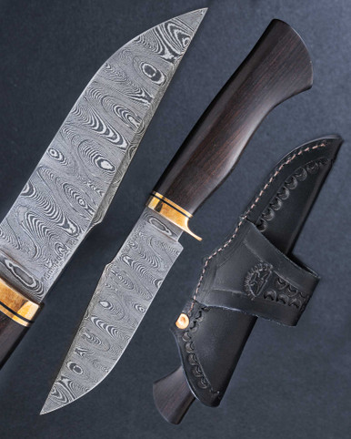 Rodebaugh, J.L., MS, Damascus Hunting Knife with African Blackwood ...