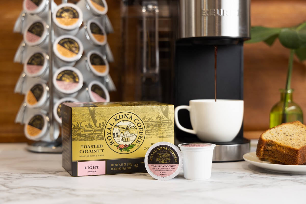 Toasted Coconut Flavored 10% Kona Blend Coffee Pods Single Serve