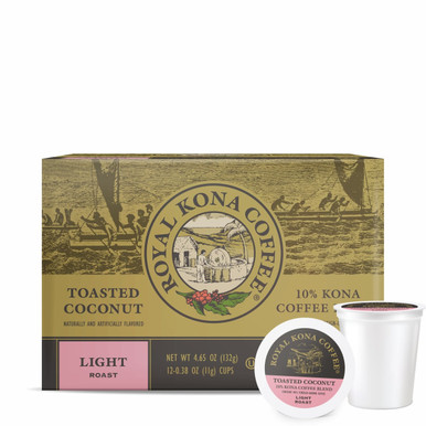 Toasted Coconut Flavored 10% Kona Blend Coffee Pods Single Serve