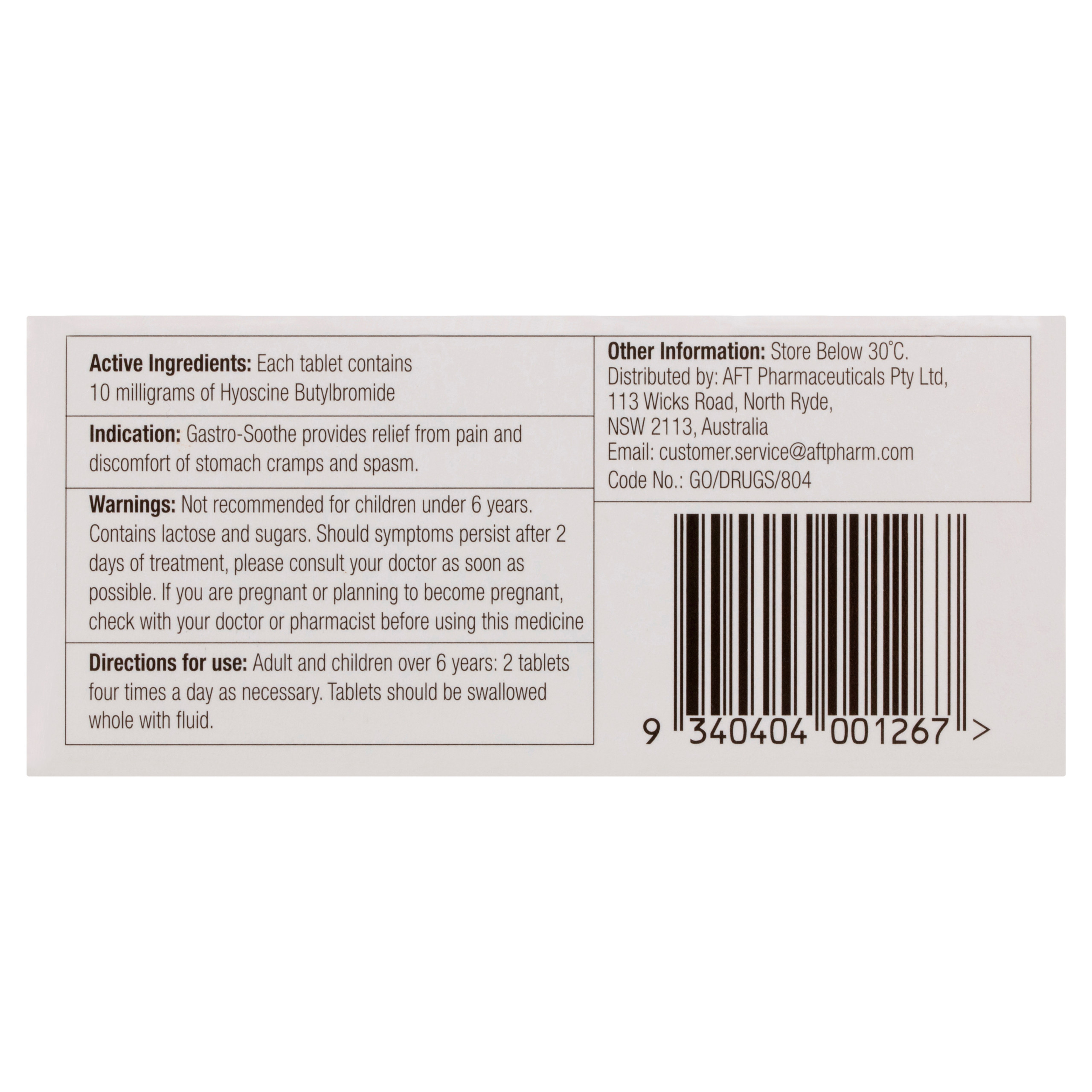Shop Gastro-soothe 20 Tablets Hyoscine Butylbromide 10mg