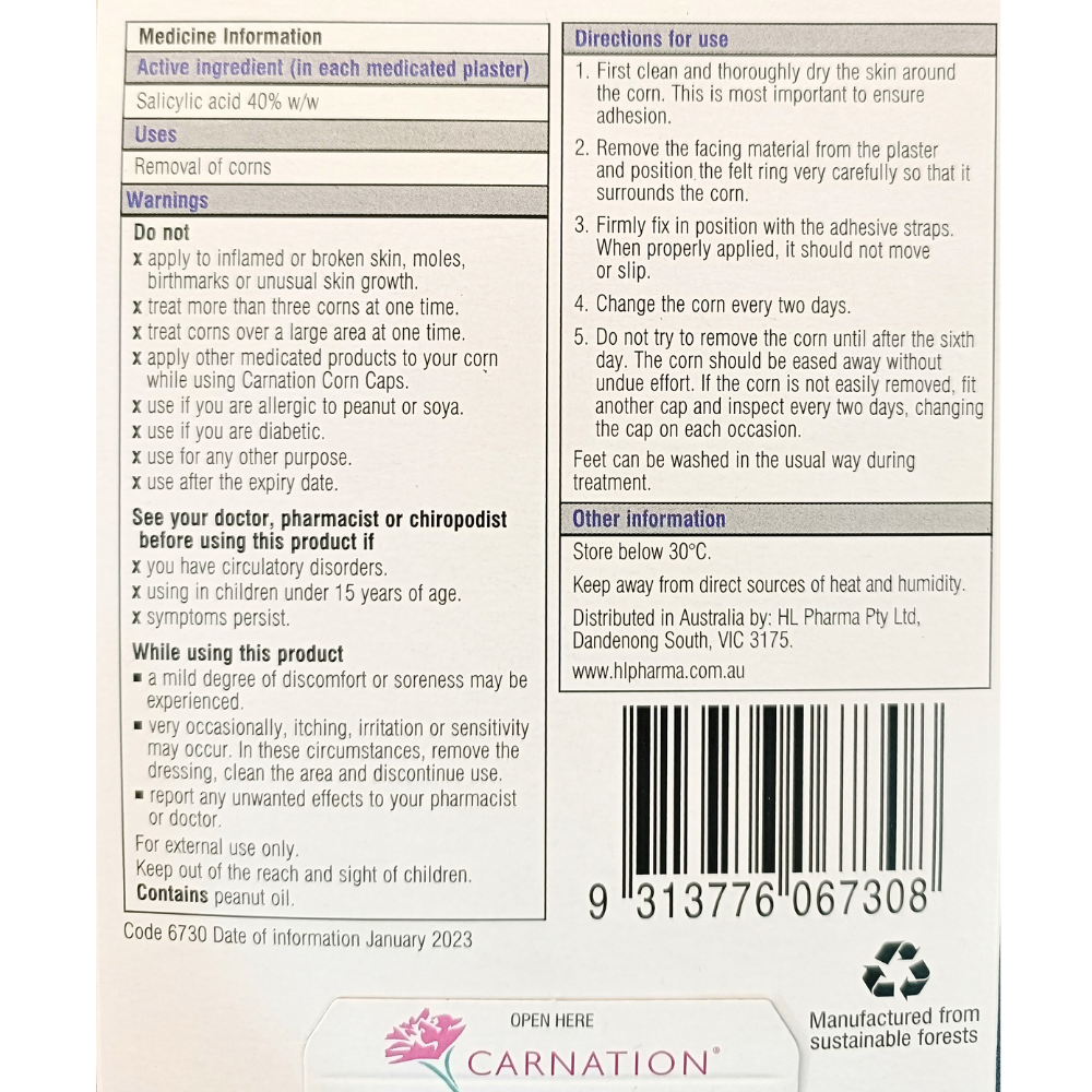 Order Today Carnation Corn Caps Salicylic Acid 40% w/w Medicated Corn ...