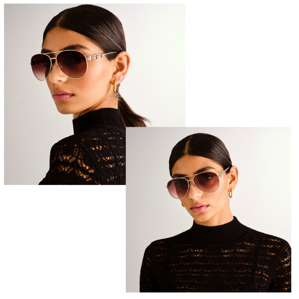 Explore Fiorelli Sunglasses Hailey Gold with Crystal Clear Brown ...